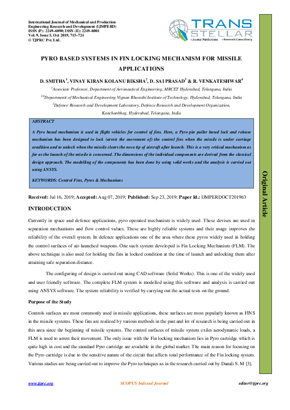 (PDF) PYRO BASED SYSTEMS IN FIN LOCKING MECHANISM FOR MISSILE APPLICATIONS