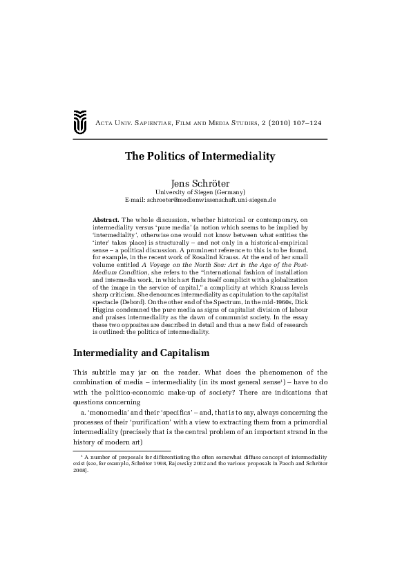 (PDF) The Politics of Intermediality