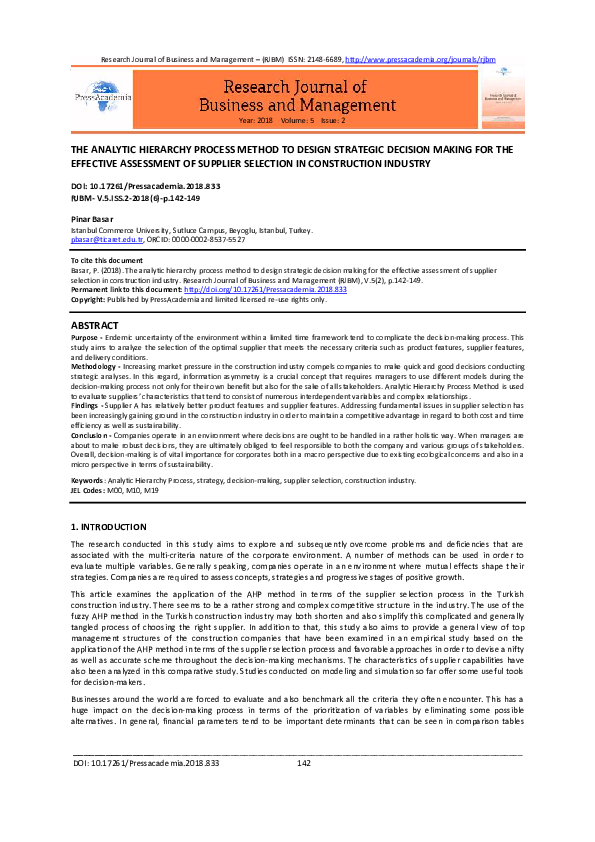 Pdf The Analytic Hierarchy Process Method To Design Strategic Decision Making For The
