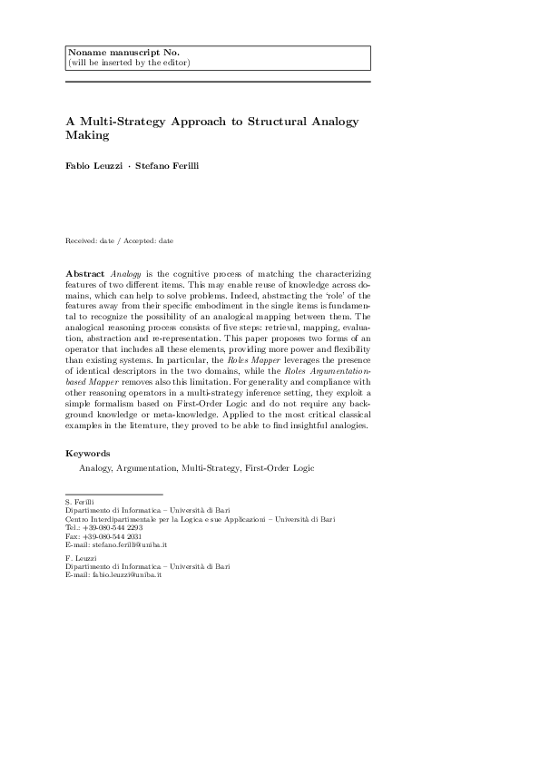 (PDF) A Multi-Strategy Approach to Structural Analogy Making