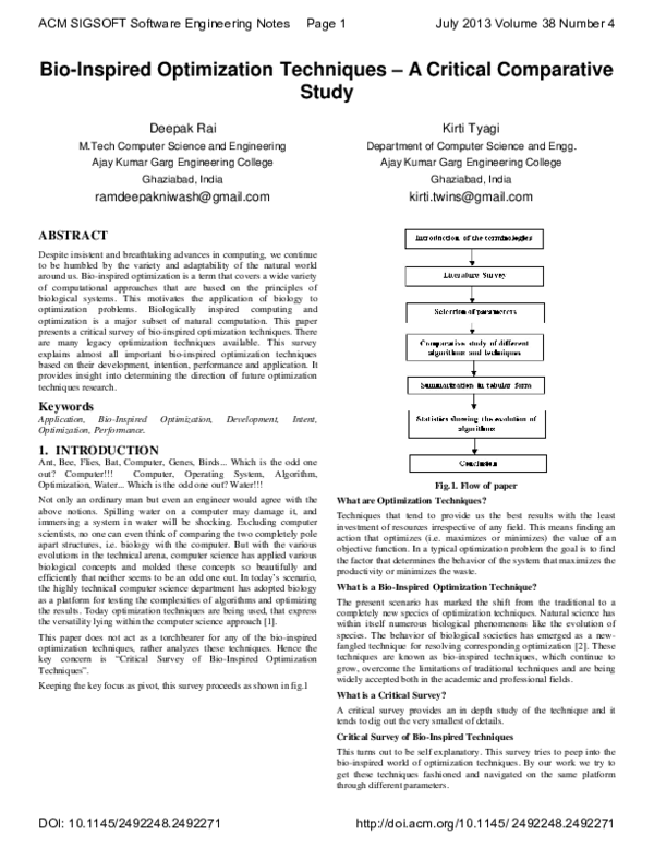 (PDF) Bio-Inspired Optimization Techniques -A Critical Comparative Study (PDF) Bio-Inspired Optimization Techniques -A Critical Comparative Study