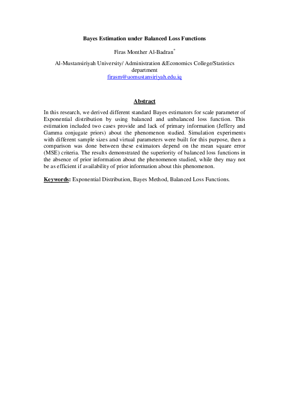 Pdf Bayes Estimation Under Balanced Loss Functions