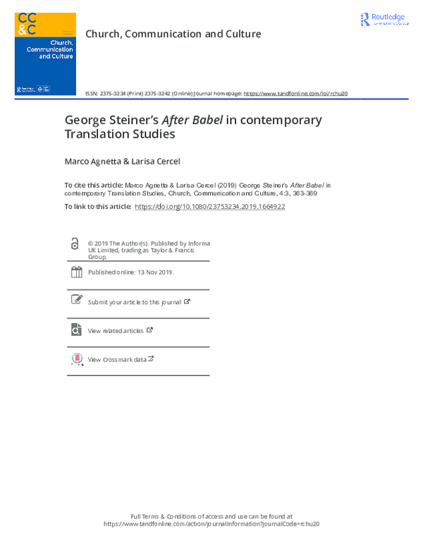 (PDF) George Steiner's After Babel in contemporary Translation Studies