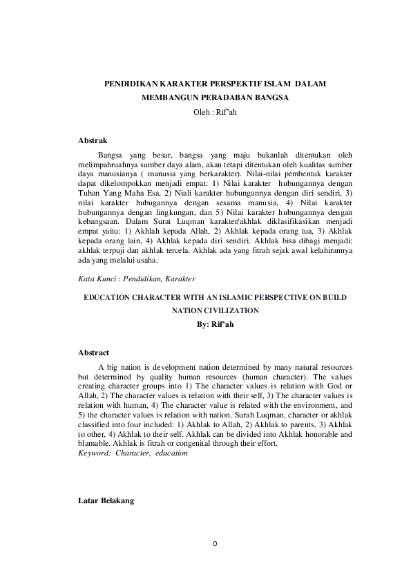 (DOC) Pendidikan karakter perspektif Islam