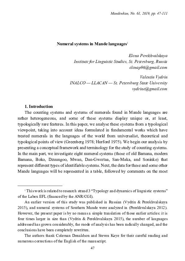 (PDF) Numeral systems in Mande languages | Valentin Vydrin - Academia.edu