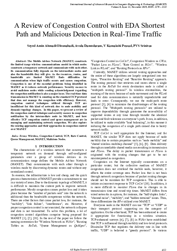 (PDF) A Review of Congestion Control with EDA Shortest Path and ...