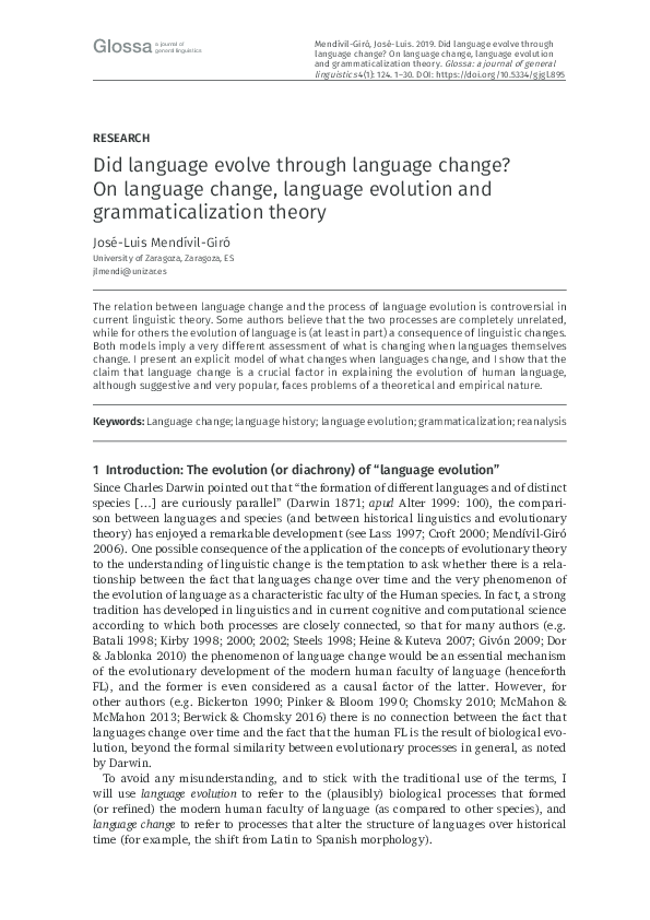 (PDF) Did language evolve through language change? On language change ...