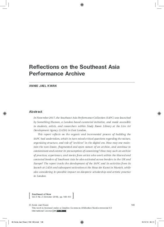 (PDF) Reflections on the Southeast Asia Performance Archive