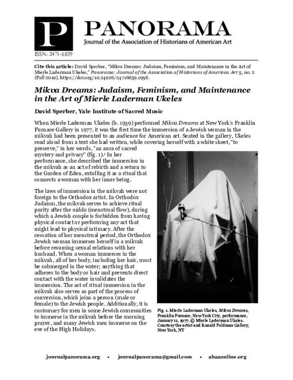 (PDF) David Sperber, “Mikva Dreams: Judaism, Feminism, and Maintenance ...