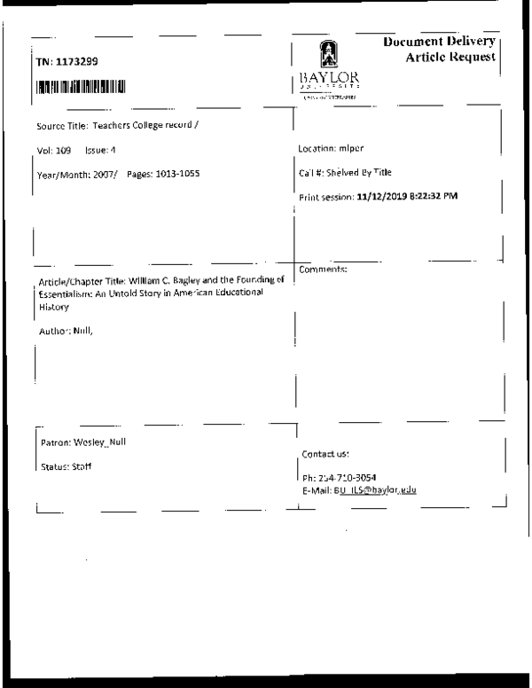 (PDF) William C. Bagley and the Founding of Essentialism: An Untold ...