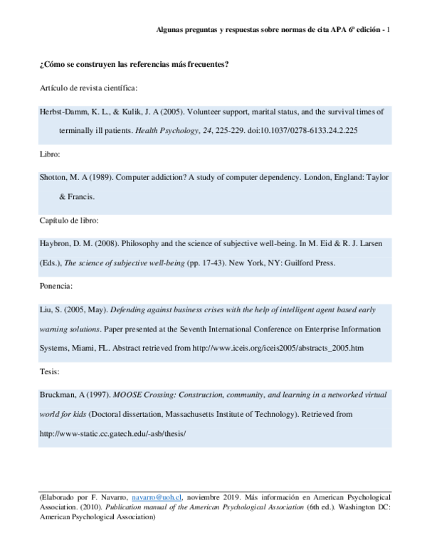 (PDF) Algunas preguntas y respuestas sobre normas de cita APA