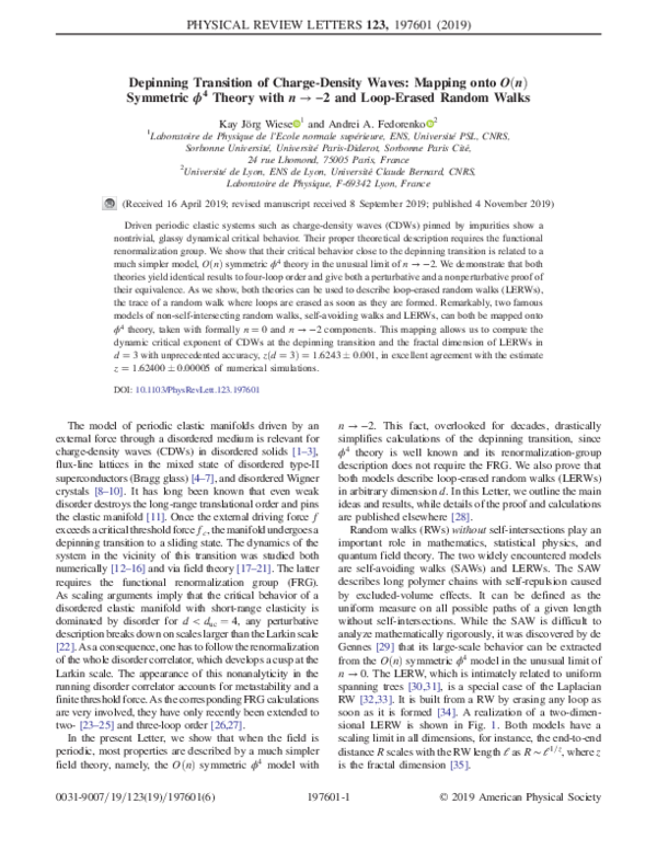 (PDF) Depinning Transition of Charge-Density Waves: Mapping onto OðnÞ Symmetric ϕ 4 Theory with ...