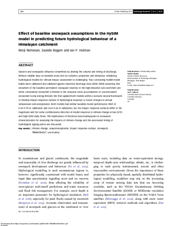 (PDF) Effect of baseline snowpack assumptions in the HySIM model in predicting future ...