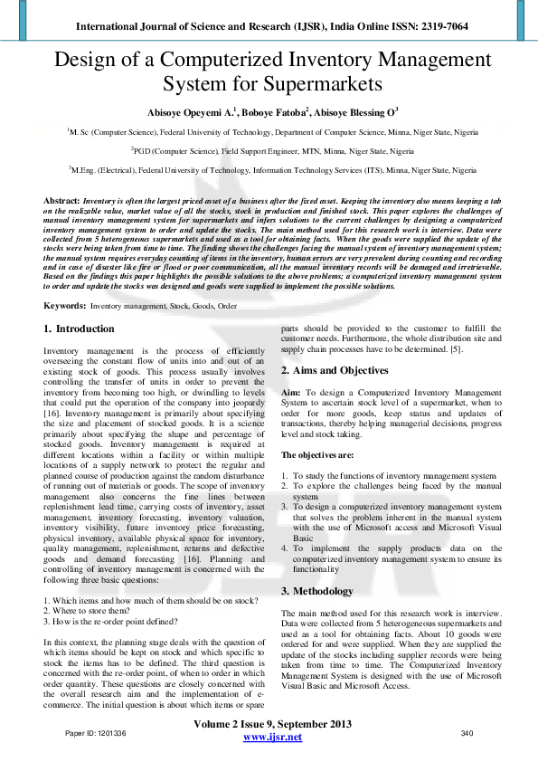 (PDF) Design of a Computerized Inventory Management System for Supermarkets