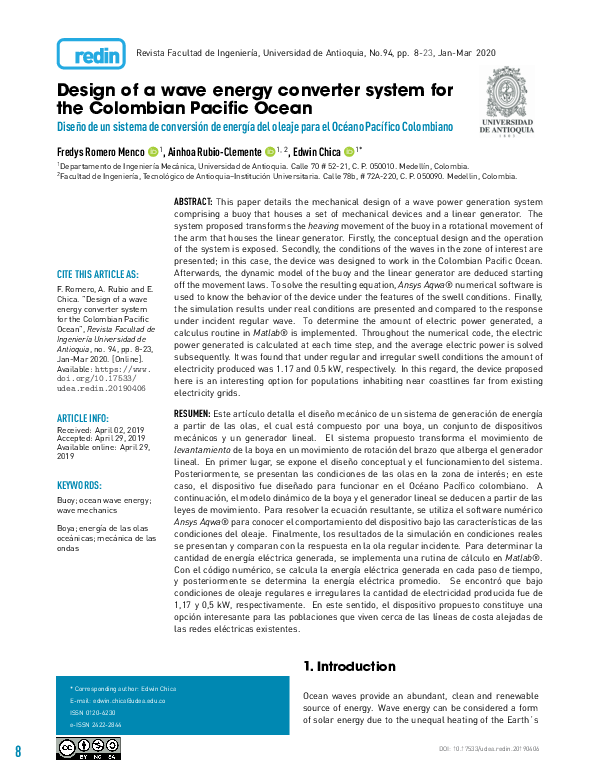 (PDF) Design of a wave energy converter system for the Colombian ...