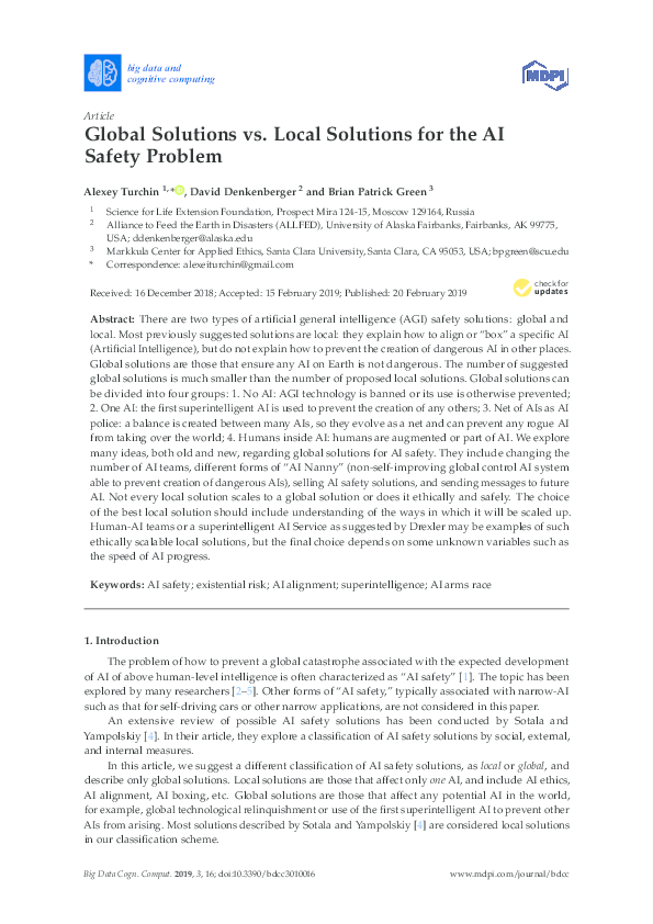 (PDF) Global Solutions vs. Local Solutions for the AI Safety Problem