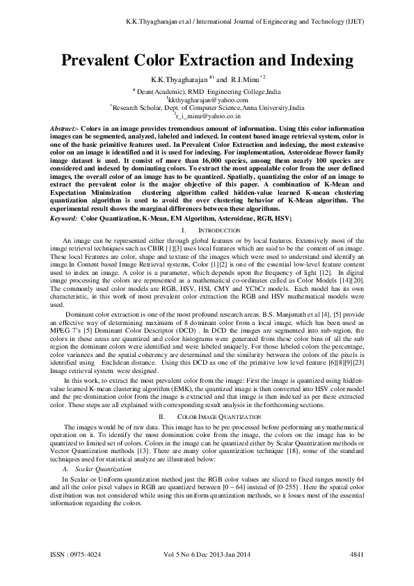 (PDF) Prevalent Color Extraction and Indexing | Dr Thyagharajan K K - Academia.edu