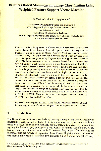 Pdf Features Based Mammogram Image Classification Using Weighted