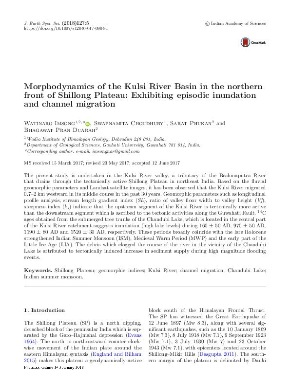 (PDF) Morphodynamics of the Kulsi River Basin in the northern front of ...