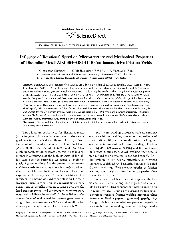 (PDF) ScienceDirect Influence of Rotational Speed on Microstructure and Mechanical Properlies of ...