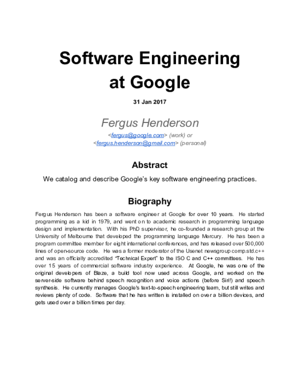 (PDF) Software Engineering at Google