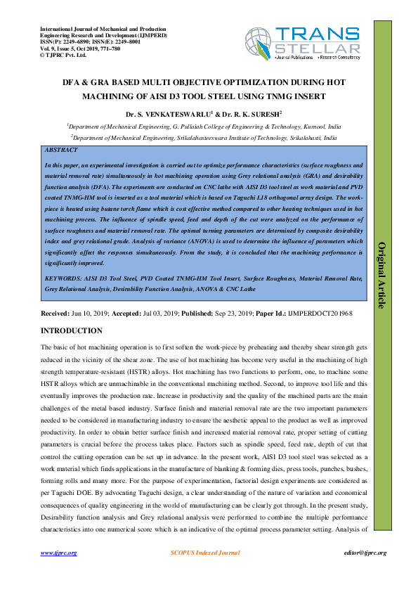 Pdf Dfa And Gra Based Multi Objective Optimization During Hot Machining
