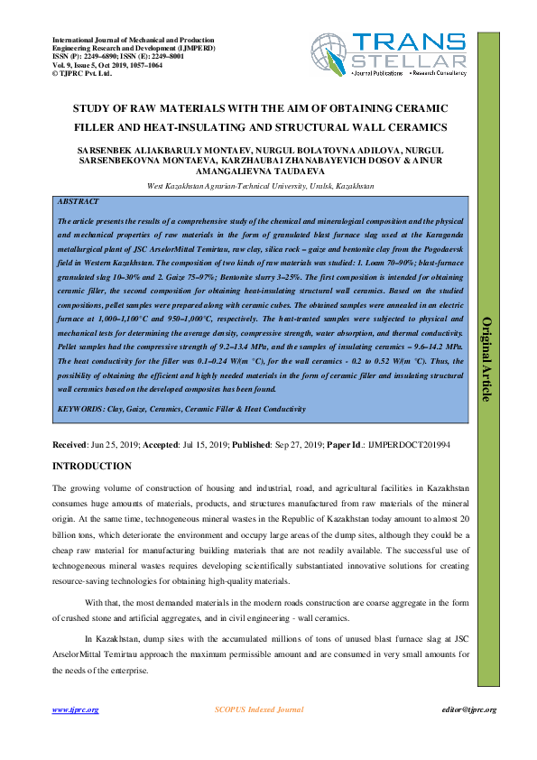 (PDF) STUDY OF RAW MATERIALS WITH THE AIM OF OBTAINING CERAMIC FILLER ...