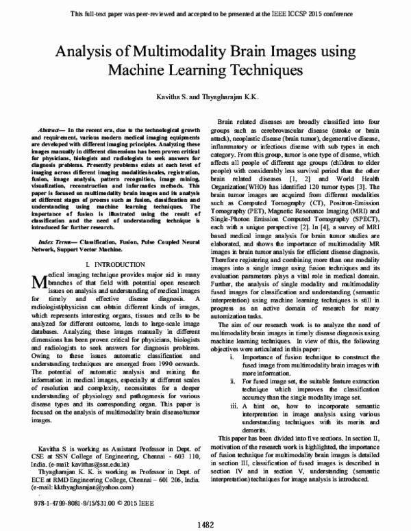 Pdf Analysis Of Multimodality Brain Images Using Machine Learning Techniques