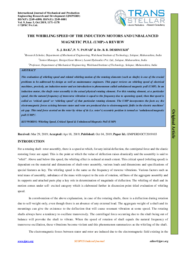 (PDF) THE WHIRLING SPEED OF THE INDUCTION MOTORS AND UNBALANCED ...