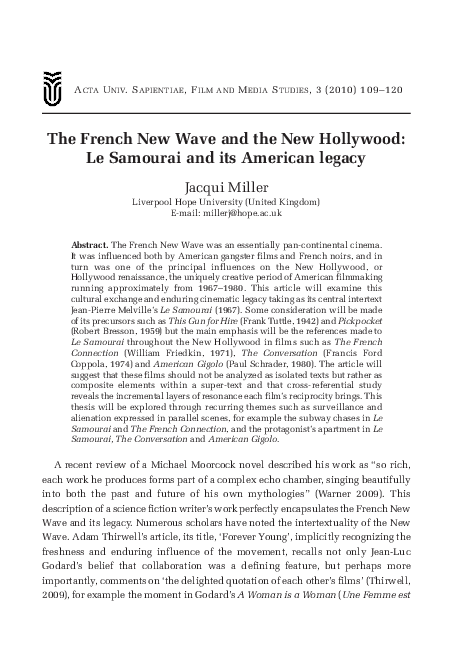 (PDF) The French New Wave and the New Hollywood: Le Samourai and its ...