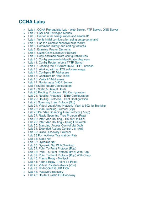(DOC) CCNA LAB TOPICS