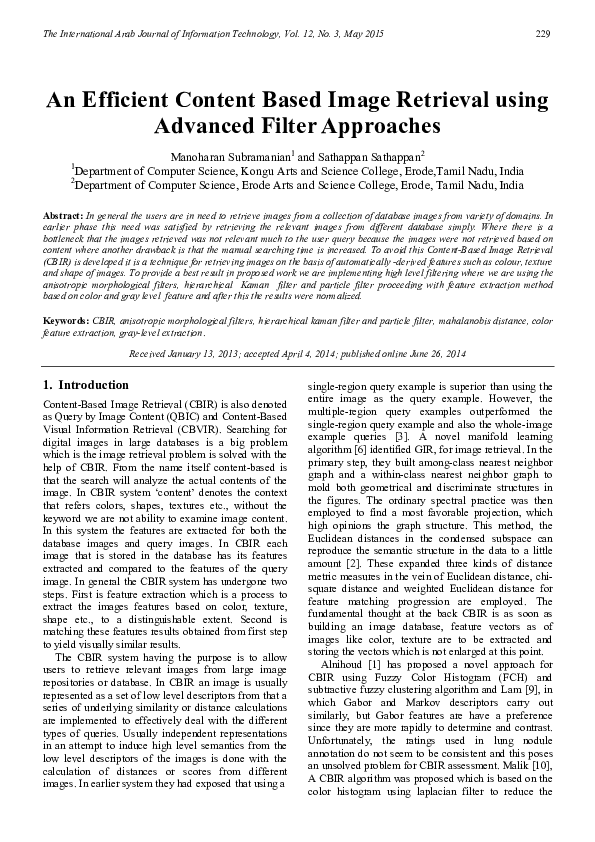 (PDF) An Efficient Content Based Image Retrieval using Advanced Filter Approaches