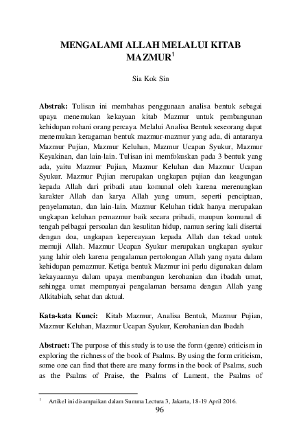 (PDF) MENGALAMI ALLAH MELALUI KITAB MAZMUR 1