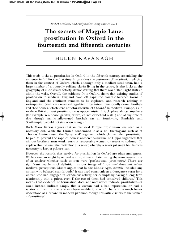 (PDF) The Secrets of Magpie Lane: Prostitution in Medieval Oxford