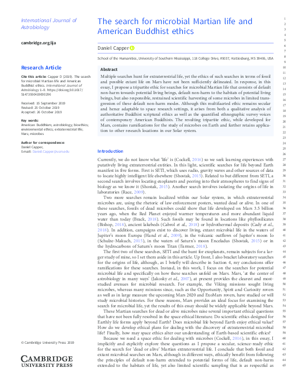 (PDF) The Search for Microbial Martian Life and American Buddhist Ethics