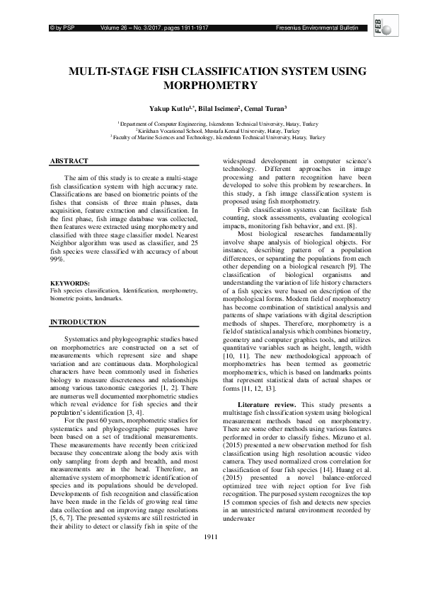 (PDF) MULTI-STAGE FISH CLASSIFICATION SYSTEM USING MORPHOMETRY