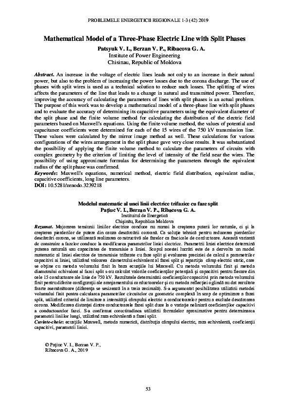 (PDF) Mathematical Model of a Three-Phase Electric Line with Split Phases