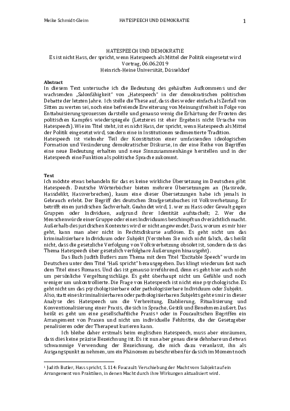 (DOC) Hatespeech und Demokratie | Meike Schmidt-Gleim - Academia.edu