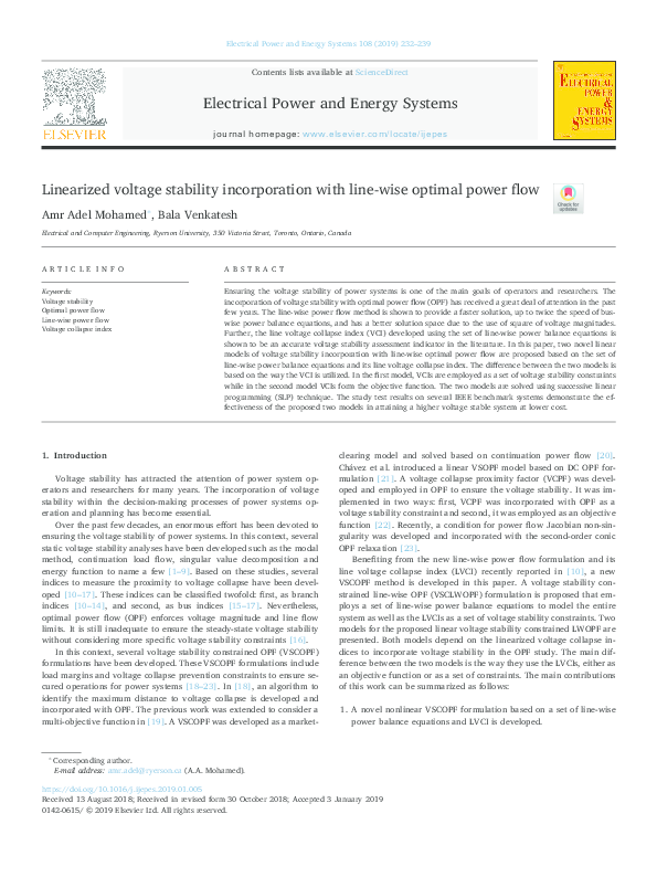 (PDF) Linearized voltage stability incorporation with line-wise optimal ...