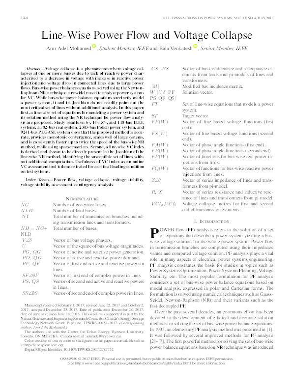 (PDF) Line-Wise Power Flow and Voltage Collapse