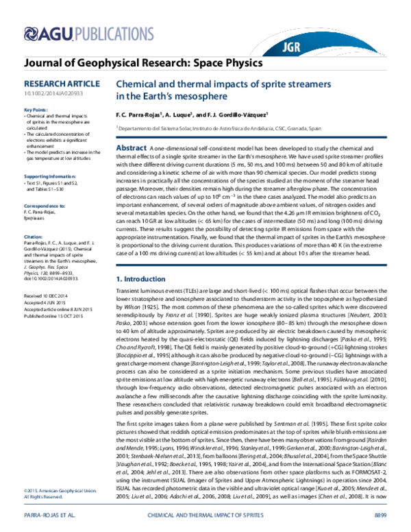 (PDF) Chemical and thermal impacts of sprite streamers in the Earth's ...