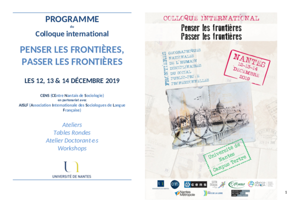 (PDF) Programme Colloque international "Penser les frontières, passer les frontières" (CENS/AISLF)