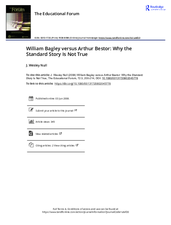 (PDF) William Bagley versus Arthur Bestor: Why the Standard Story Is ...