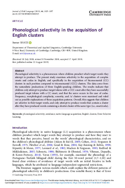 (PDF) Phonological selectivity in the acquisition of English clusters
