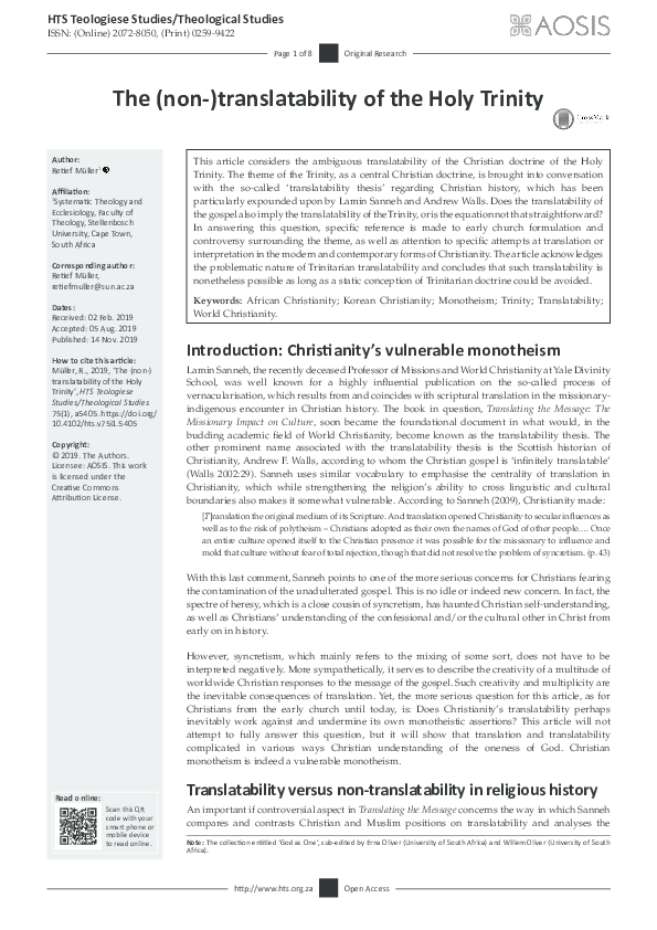 (PDF) The (non-)Translatability of the Holy Trinity