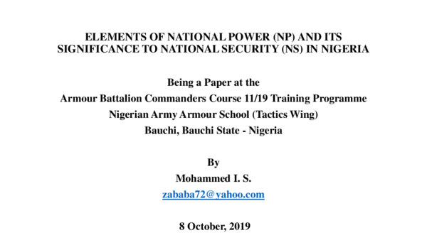 (PDF) ELEMENTS OF NATIONAL POWER (NP) AND ITS SIGNIFICANCE TO NATIONAL ...