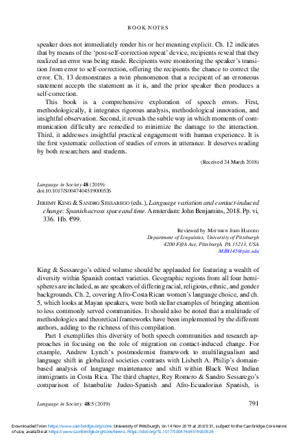 (PDF) JEREMY KING&SANDRO SESSAREGO (eds.), Language variation and ...