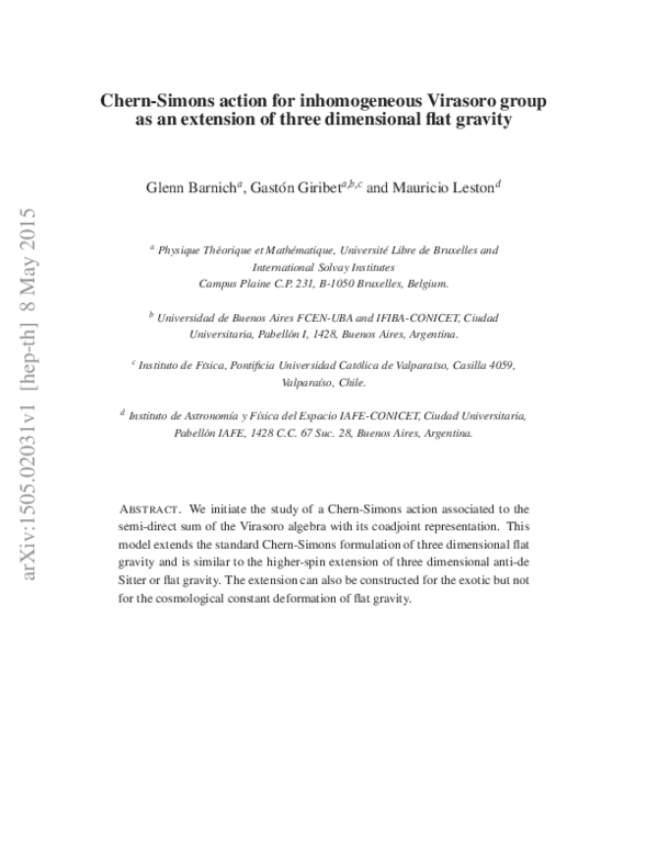 (PDF) Chern-Simons action for inhomogeneous Virasoro group as an ...