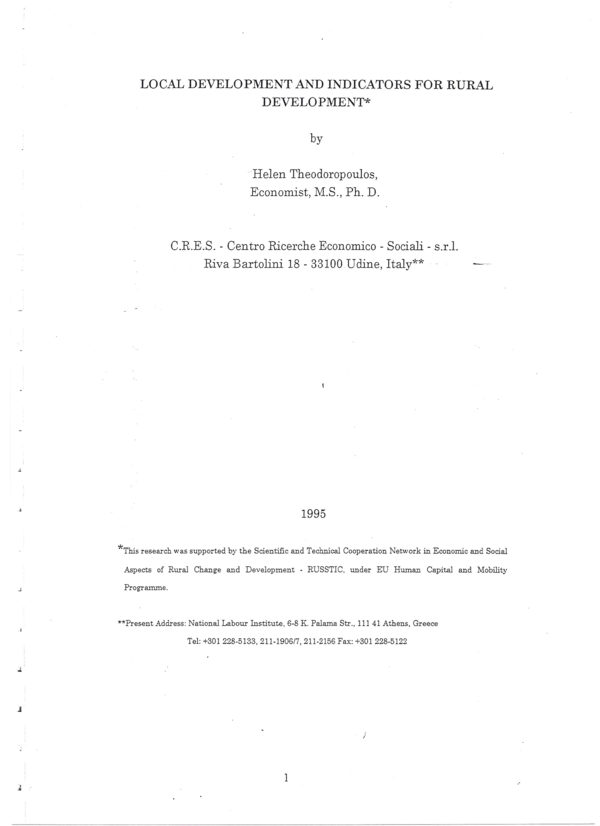 (PDF) Local development and indicators for rural development
