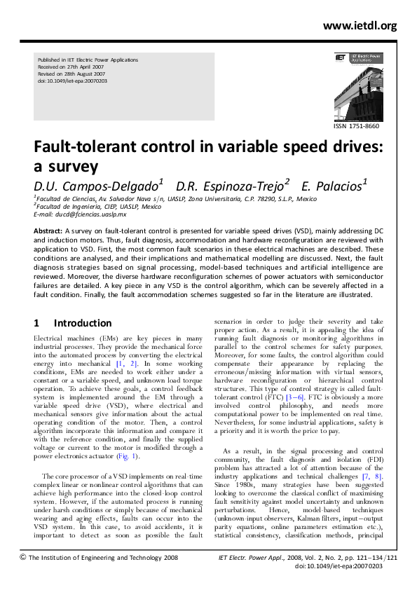 (PDF) Fault-tolerant control in variable speed drives: a survey